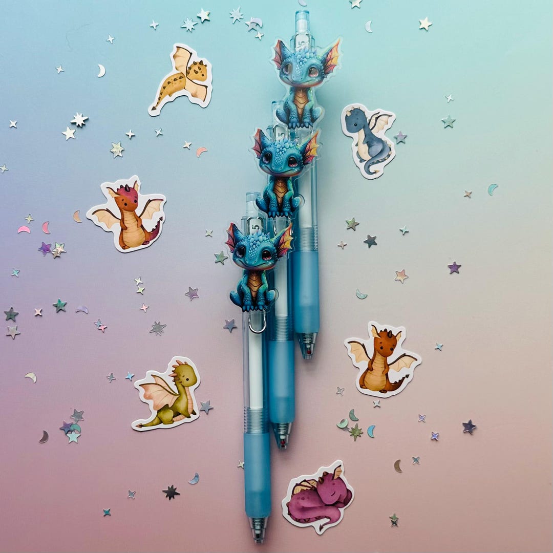 Kawaii Blue Chibi Dragon Pen: Fantasy Writing Stationery Gift for ...