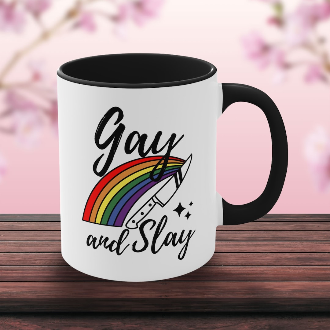 Gay Coffee Mug Gift for Queer Friends | 11oz Two Toned | Gay & Slay ...