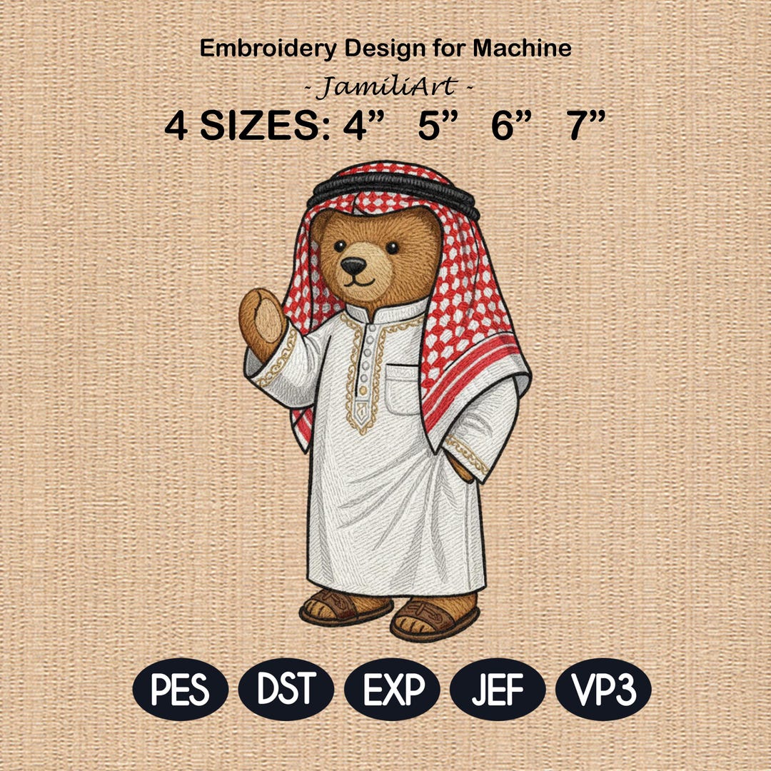 Arab Teddy Bear Embroidery Design Wearing Kuffiya Thobe, Cultural Bear ...