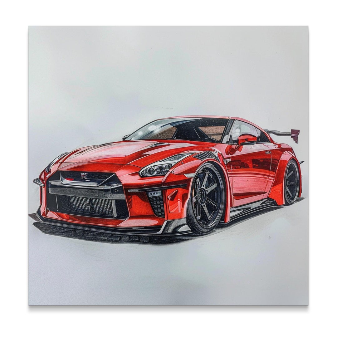 Nissan GTR Wall Art, Red Supercar Poster, Racing Car Print, Modern Car ...