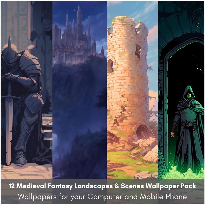 12 Medieval Fantasy Landscapes Wallpaper Pack | Desktop Backgrounds, Computer Wallpapers ...