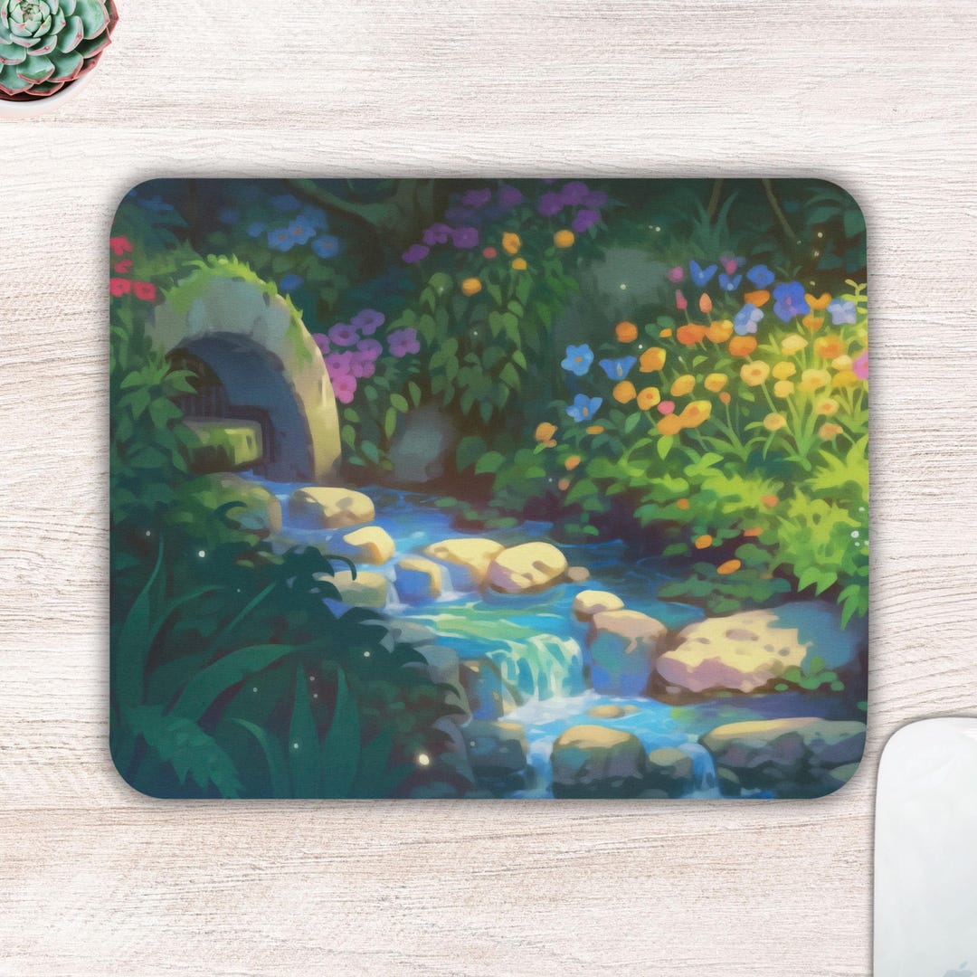Cute Serene Hidden Oasis Mouse Pad | Cottagecore Desk Mat, Cozy Desk ...