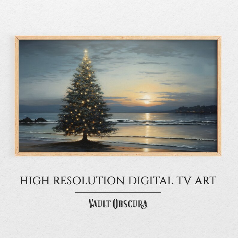 Vintage Beach Christmas Tree Frame TV Art (digital Download) - Etsy