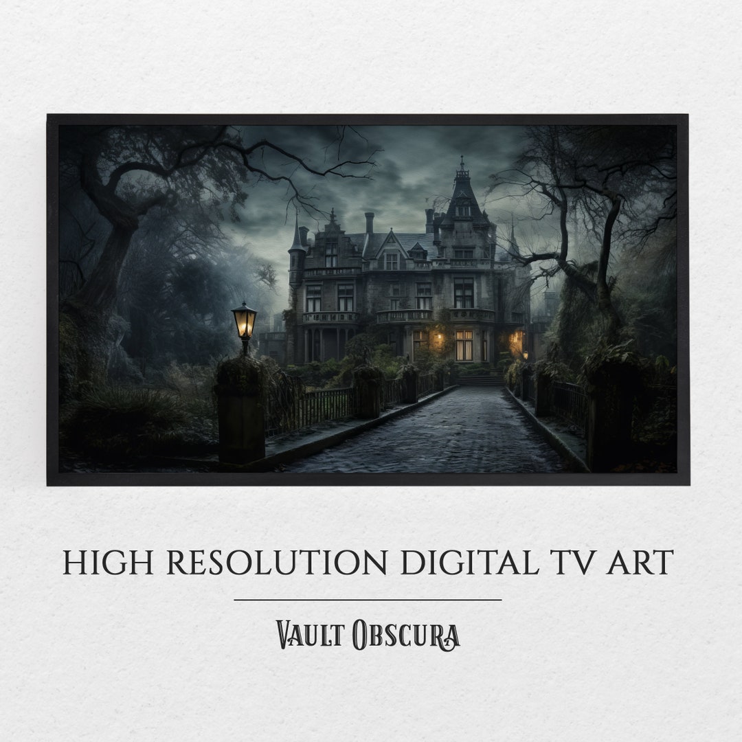Haunted House Frame TV Art: Spooky Halloween Digital Oil Painting ...