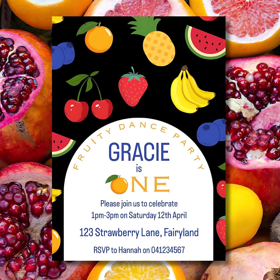 Hey Bear Dancing Fruit Birthday Digital Invitation, Dancing Fruit, Hey ...