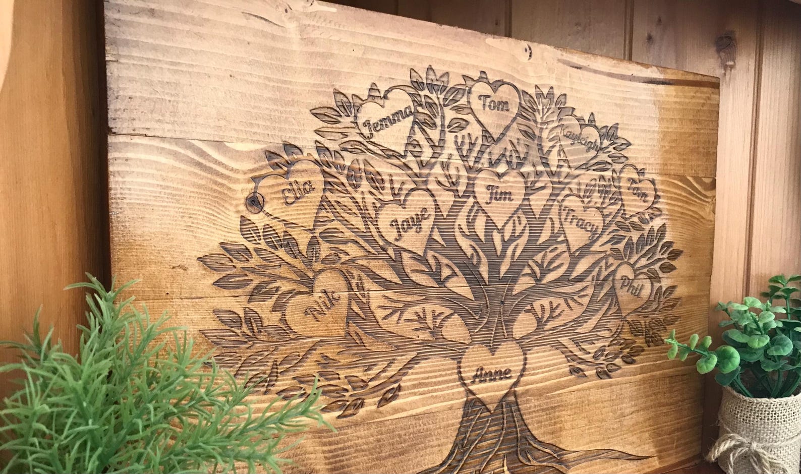 Stunning Personalised Family Tree Engraving on Solid Pine. Ideal Gift ...