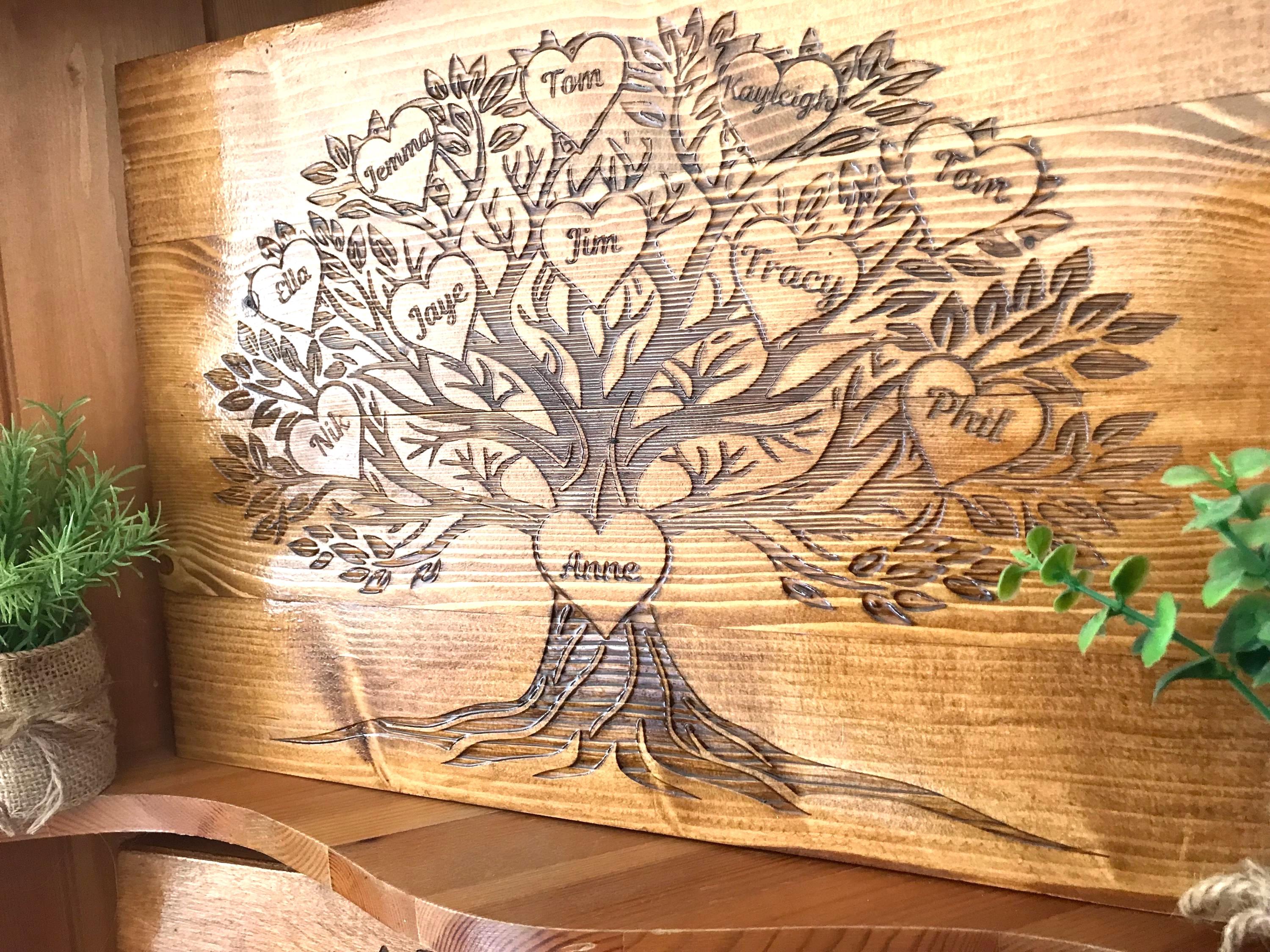 Stunning Personalised Family Tree Engraving on Solid Pine. Ideal Gift ...