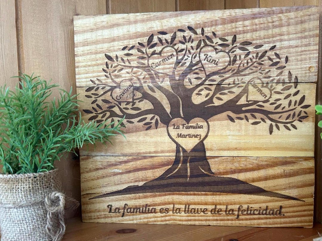 Stunning Personalised Family Tree Engraving on RECYCLED Wood. Ideal ...