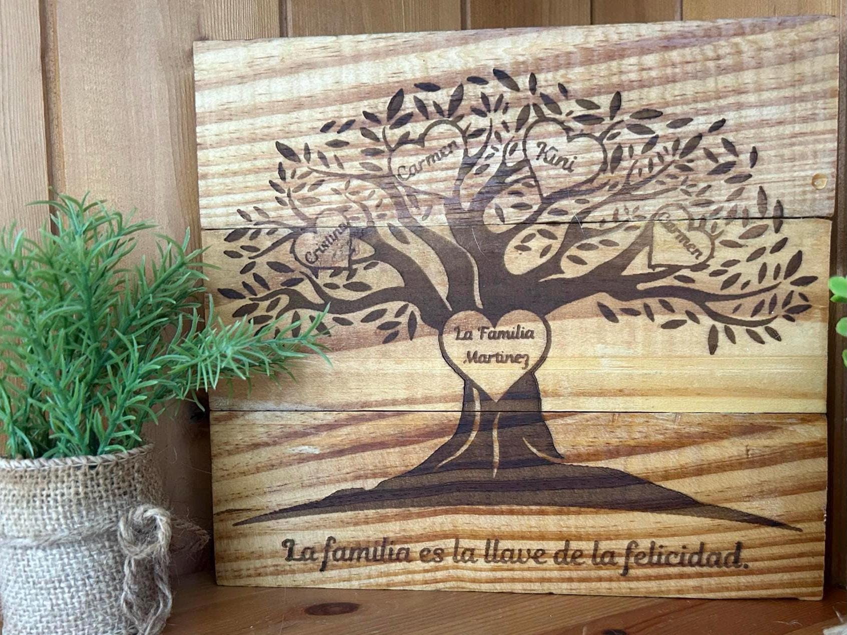 Stunning Personalised Family Tree Engraving on RECYCLED Wood. Ideal ...
