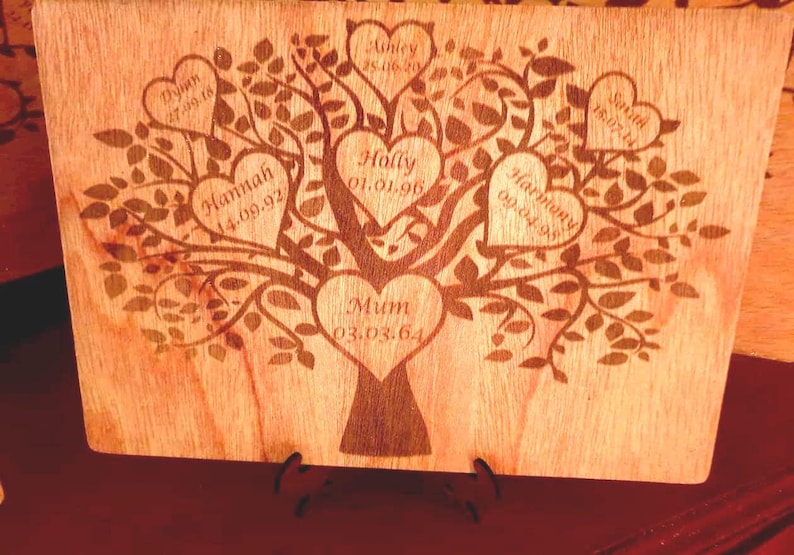 Stunning Personalised Family Tree Engraving on Wood . Ideal Gift for ...