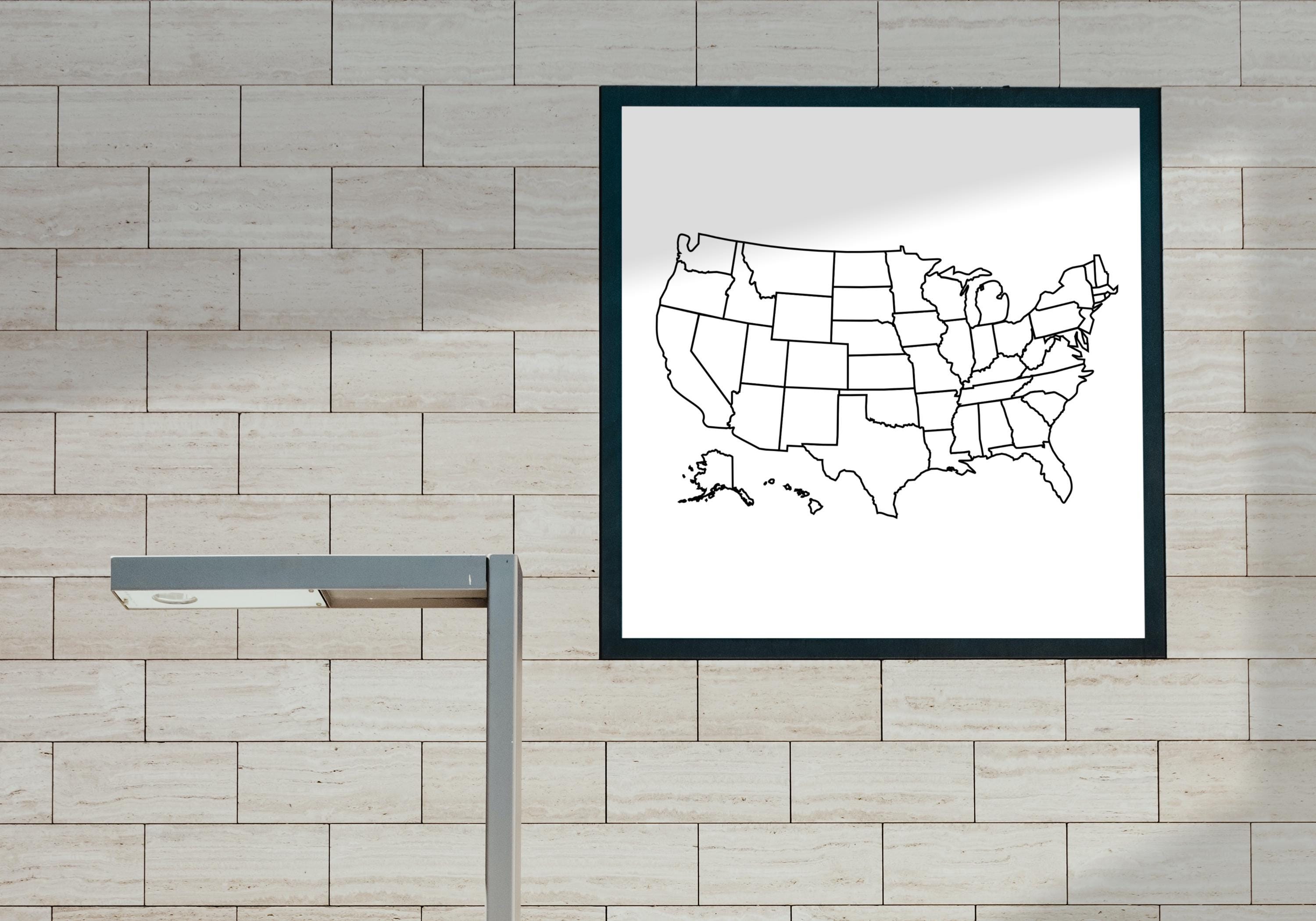 United States Map With State Borders Print, United States Map Wall Art ...