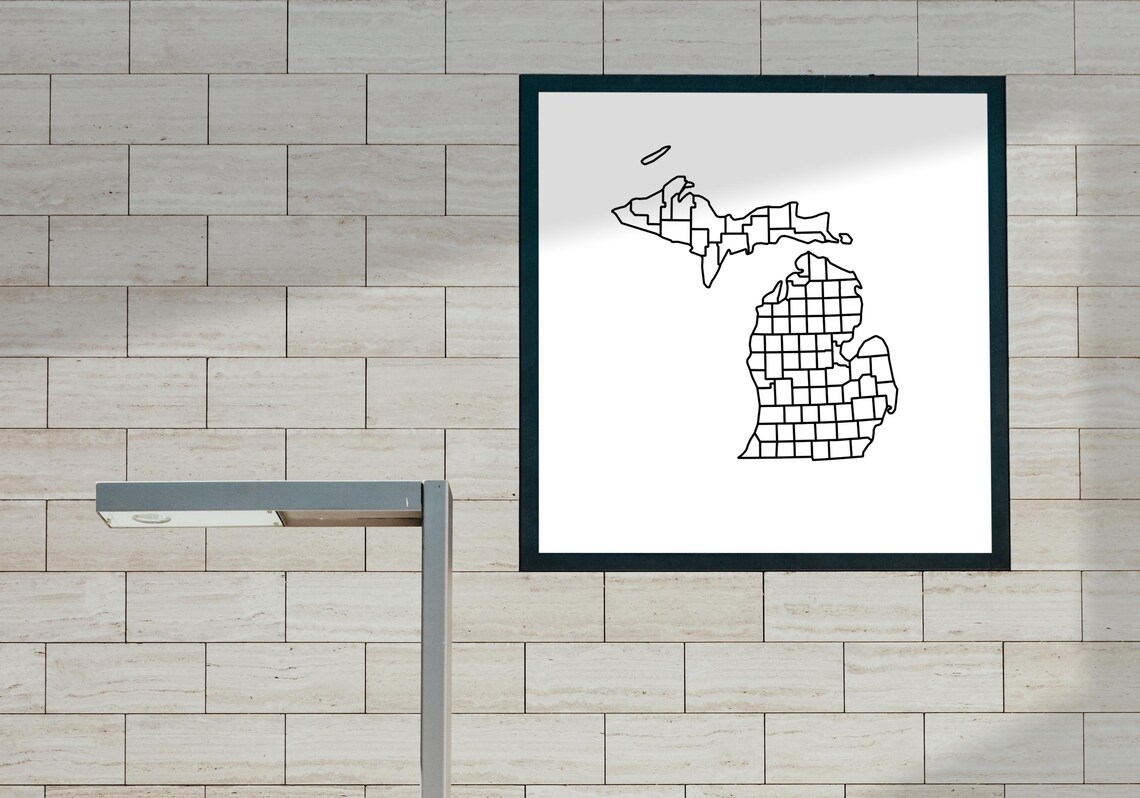 Michigan State Map With County Borders Print, Michigan State Map Wall ...