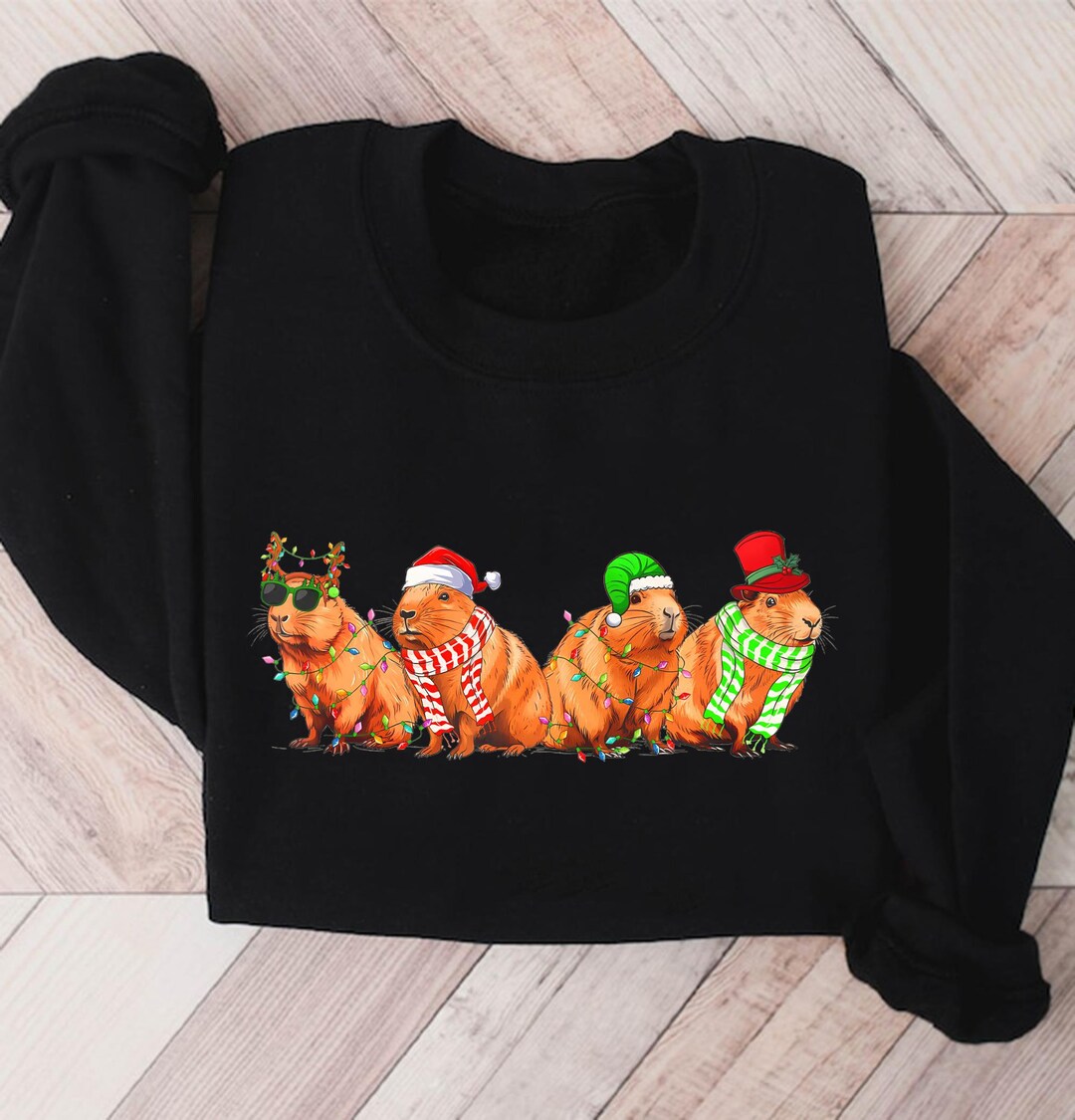 Santa Capybaras Christmas Lights Shirt Capybara Santa Claus - Etsy