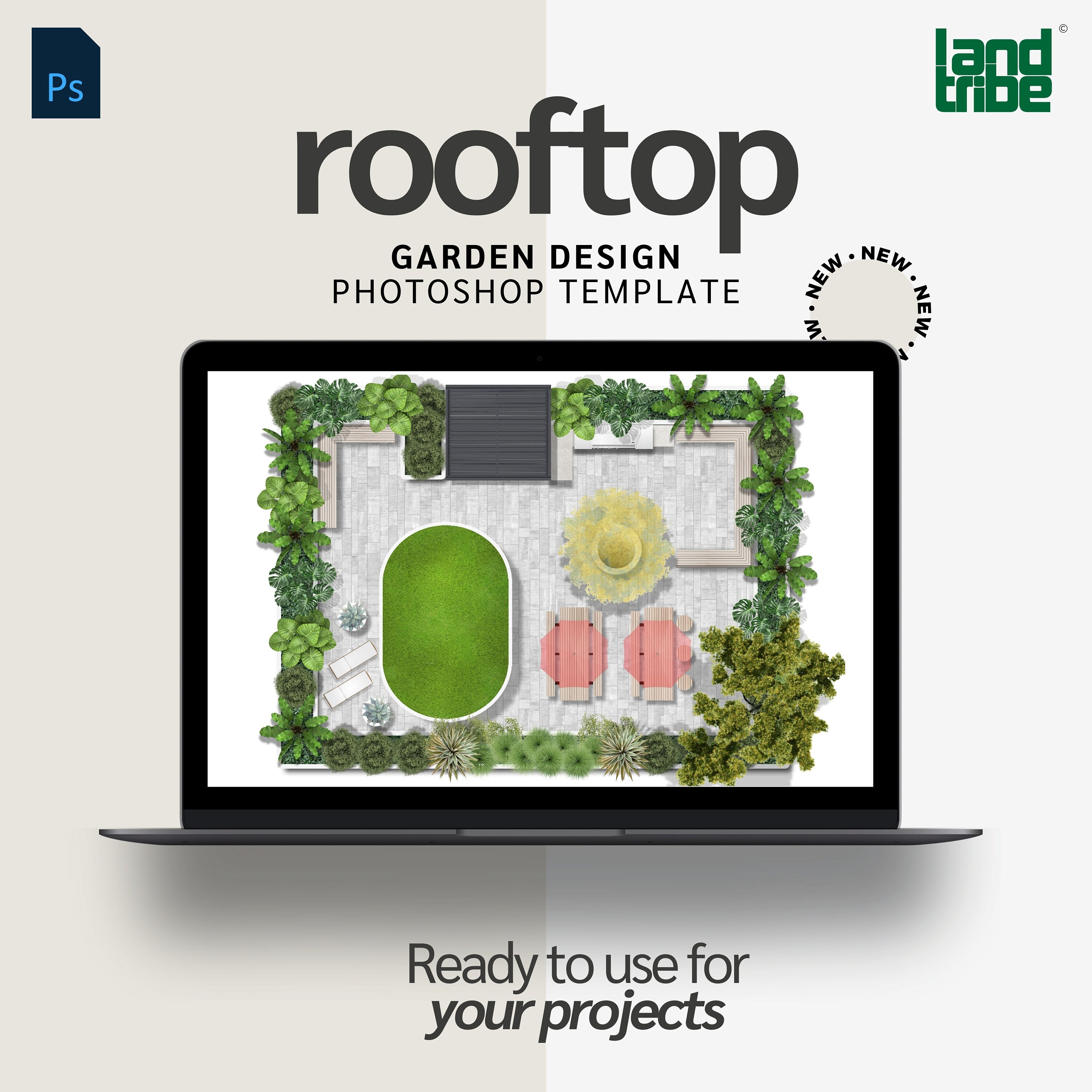 ROOFTOP TERRACE Garden Design Photoshop Template Plan: Landscape ...