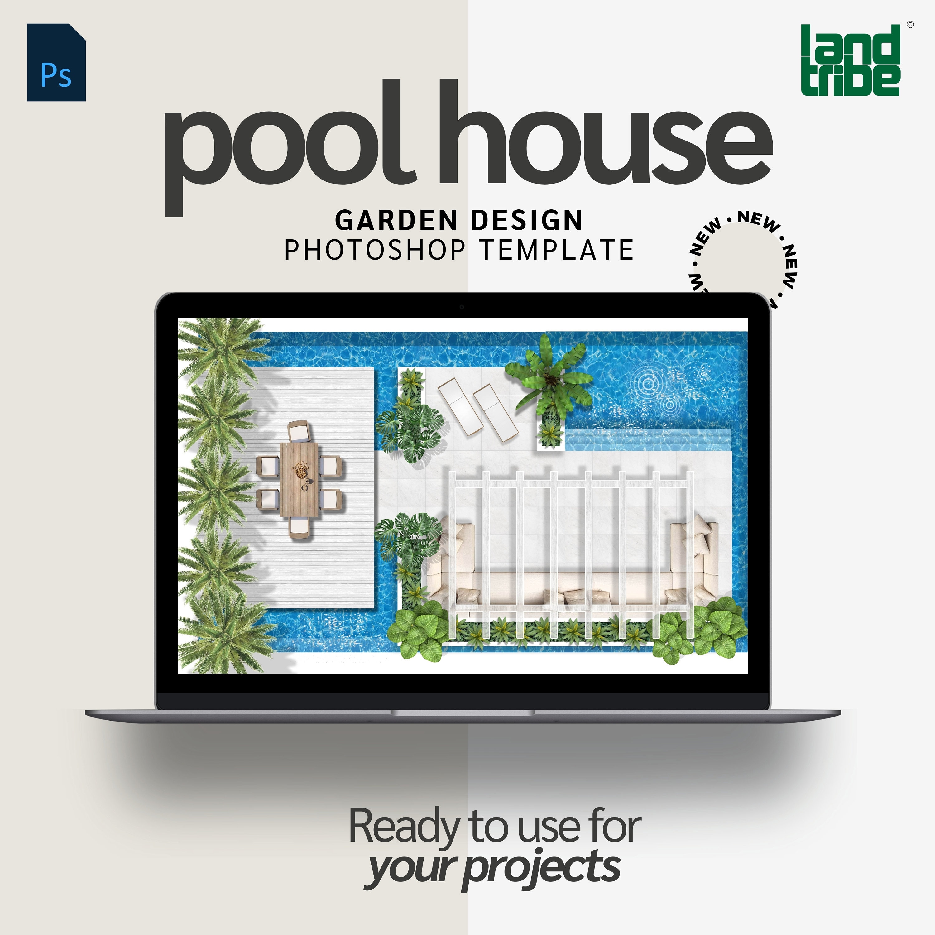 POOL HOUSE Garden Design Photoshop Template Plan: Landscape ...