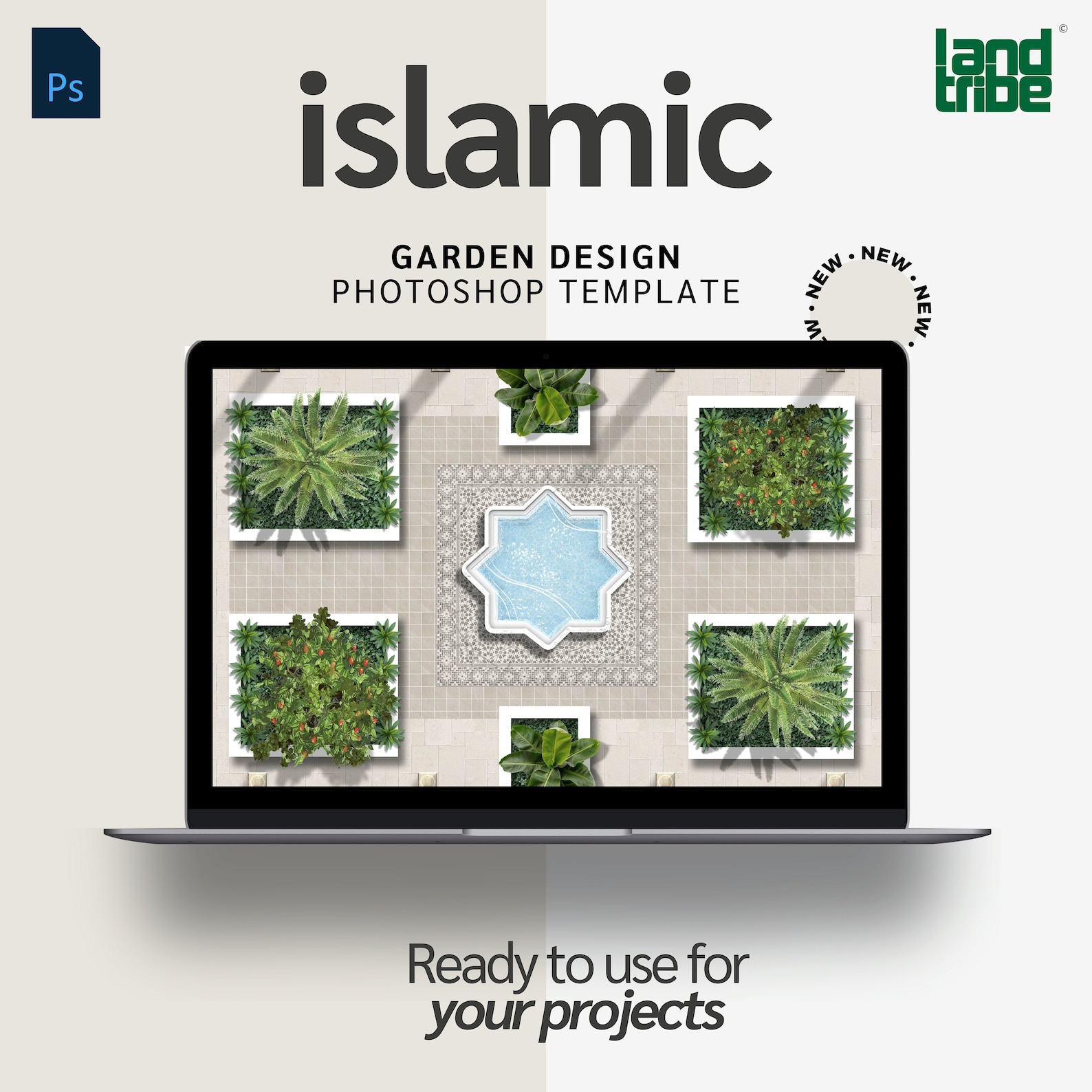 ISLAMIC Garden Design Photoshop Template Plan: Landscape Architecture ...