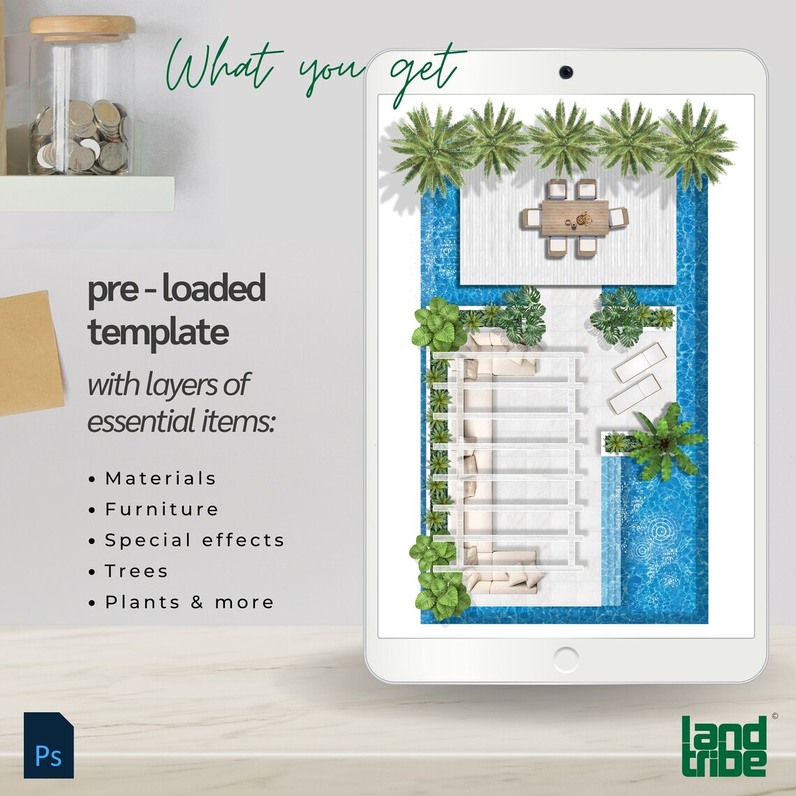 POOL HOUSE Garden Design Photoshop Template Plan: Landscape ...