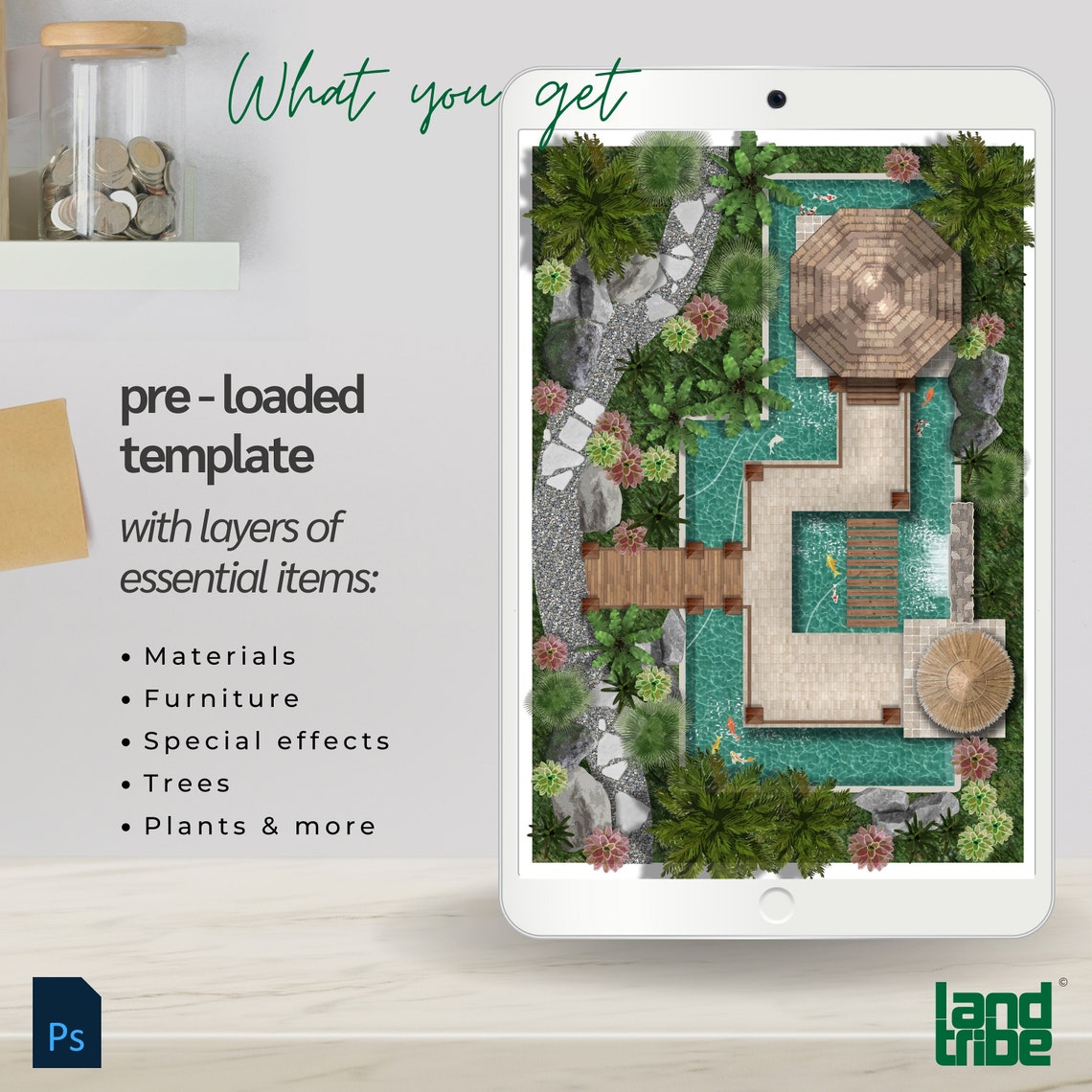 BALINESE Garden Design Photoshop Template Plan: Landscape Architecture ...