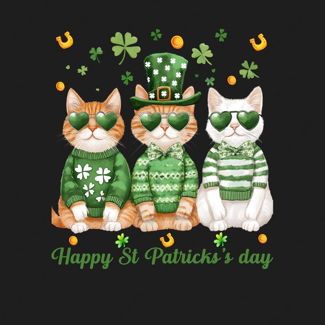 St. Patricks Day Cats Png, Lucky Cats Png, Festive Irish Cat Clipart ...