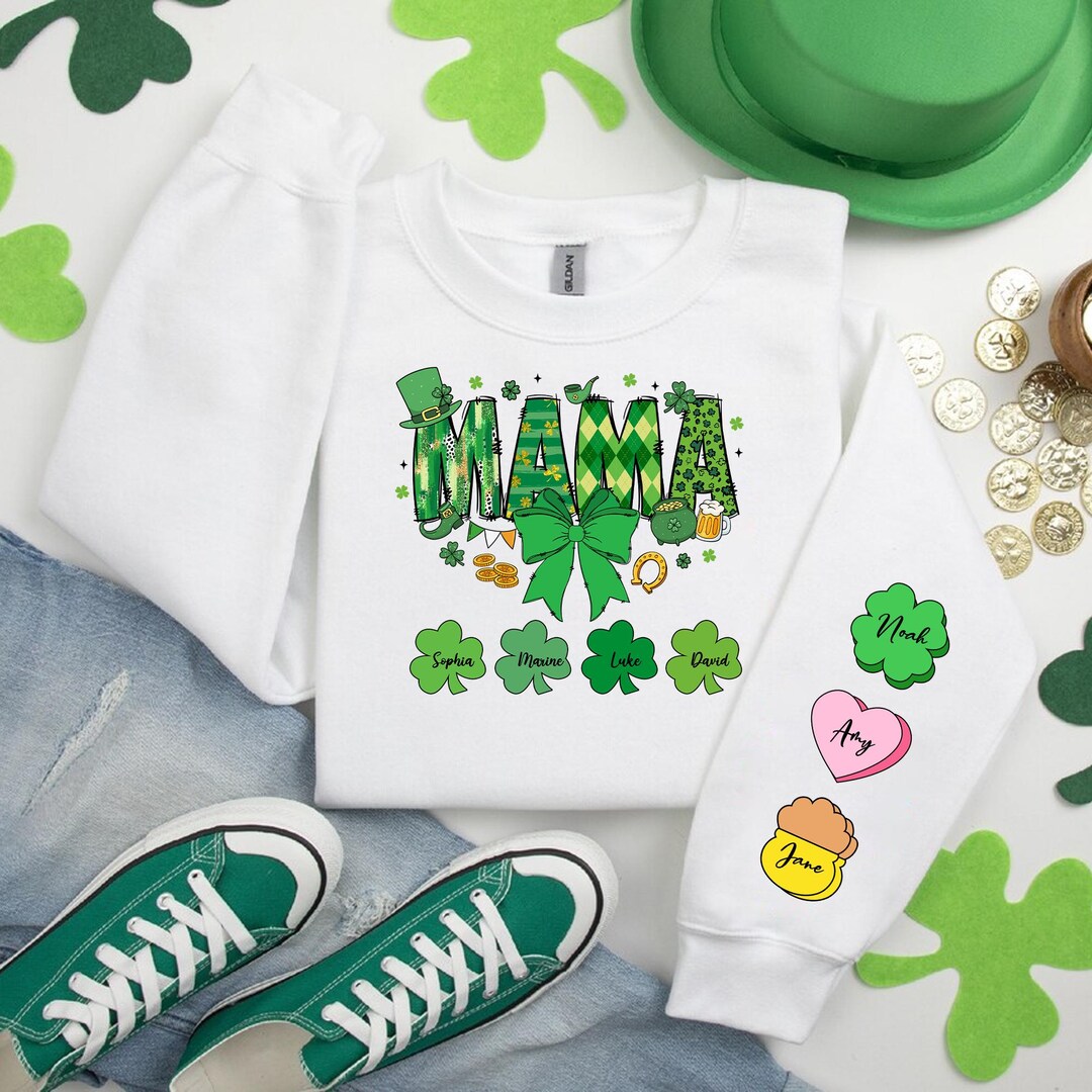 Custom Name St Patrick's Day Mama With Children Name on Sleeve Png ...