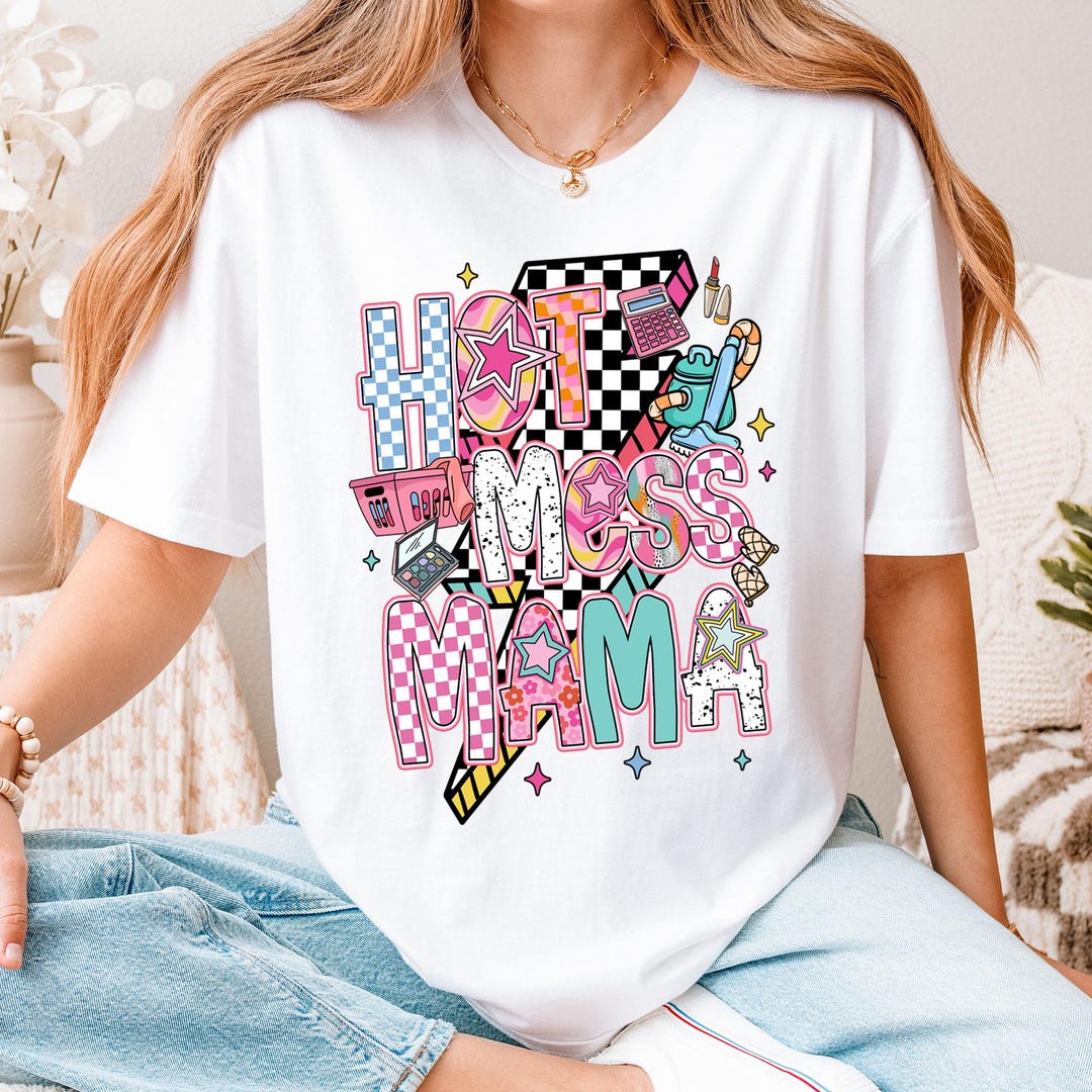 Retro Lightning Bolt Hot Mess Mama Mothers Day Png, Preppy Mama Png ...