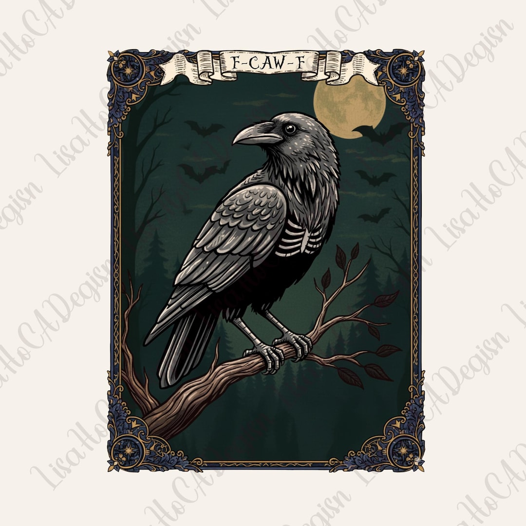 F-caw-f Funny Crow Tarot Card Png, Black Crow Moonlit Raven Unisex Png ...