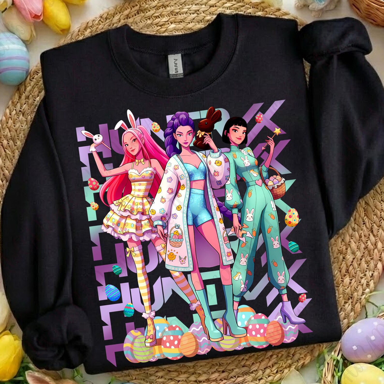 Kpop Huntrix Easter Day PNG, Huntrix Anime Girl Group PNG, Happy Easter ...