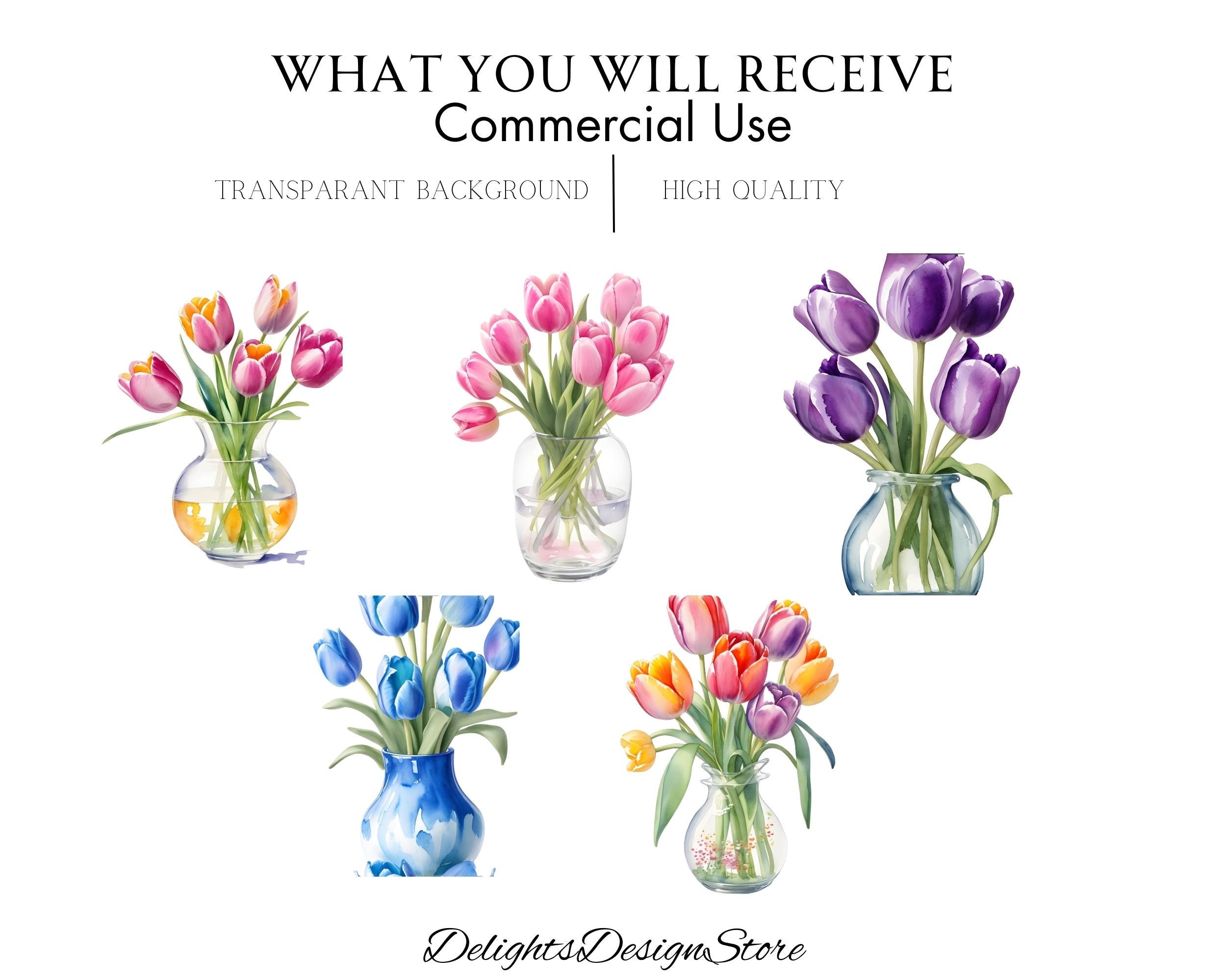 Watercolor Tulips Clipart, Commercial Use, Botanical Clipart, Tulips ...
