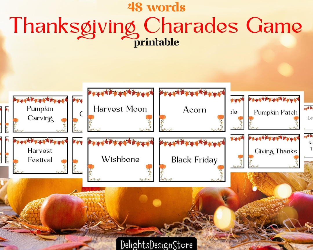 Thanksgiving Games, Family Charades, Printable Thanksgiving Charades ...