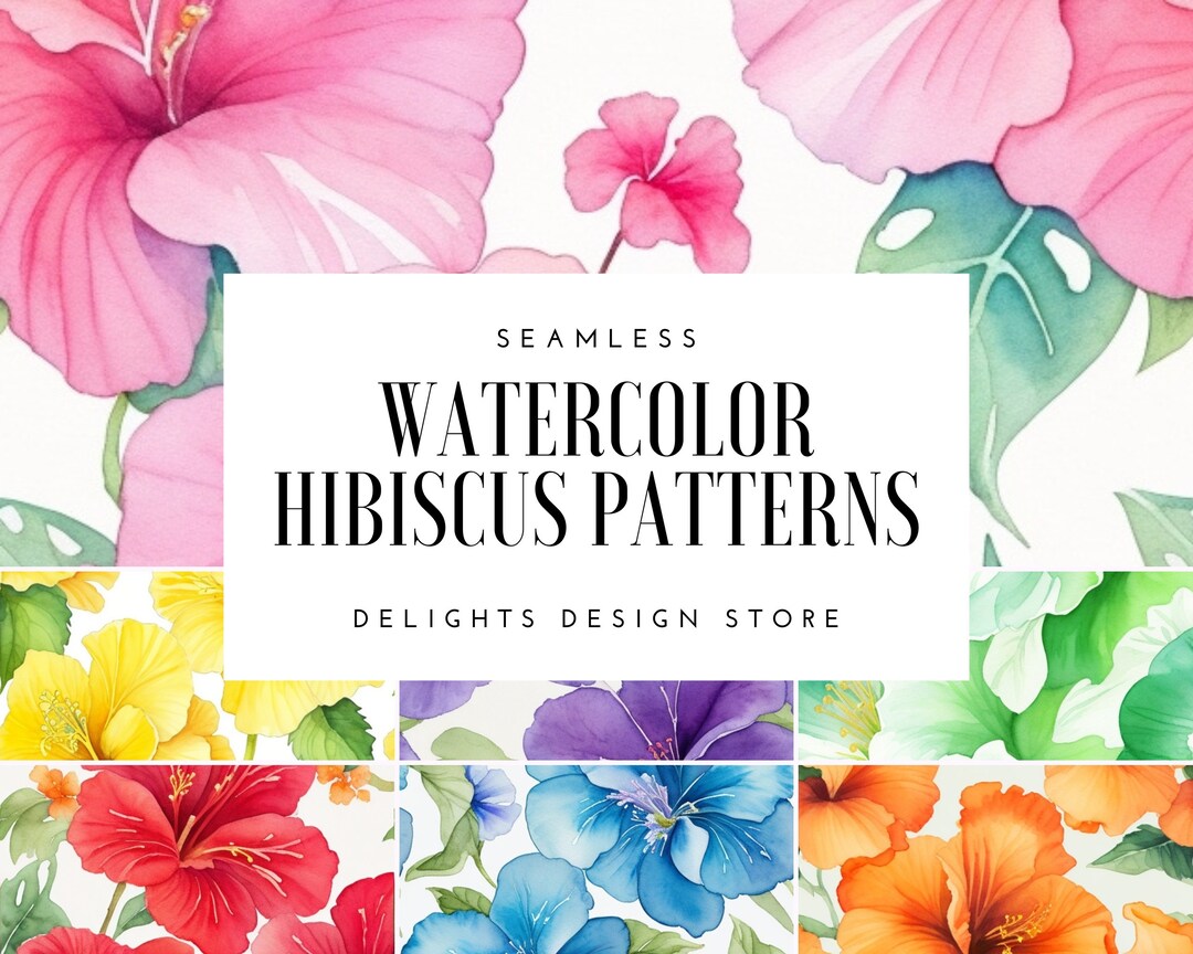 Hibiscus Watercolor Patterns, Seamless Patterns, Digital Download - Etsy