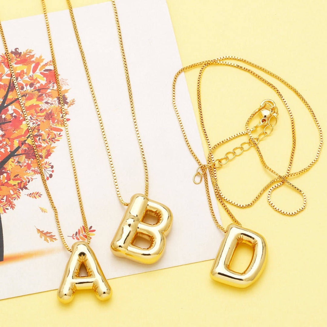 Gold Silver Balloon Bubble Letters Necklace Initial Pendant in Bubble ...