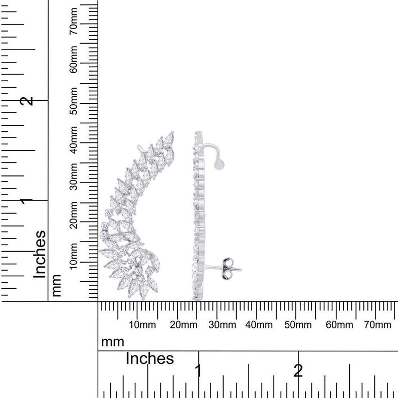 Big Angel Wing Ear Cuffs Crawler Earrings Moissanite Diamond in 925 ...