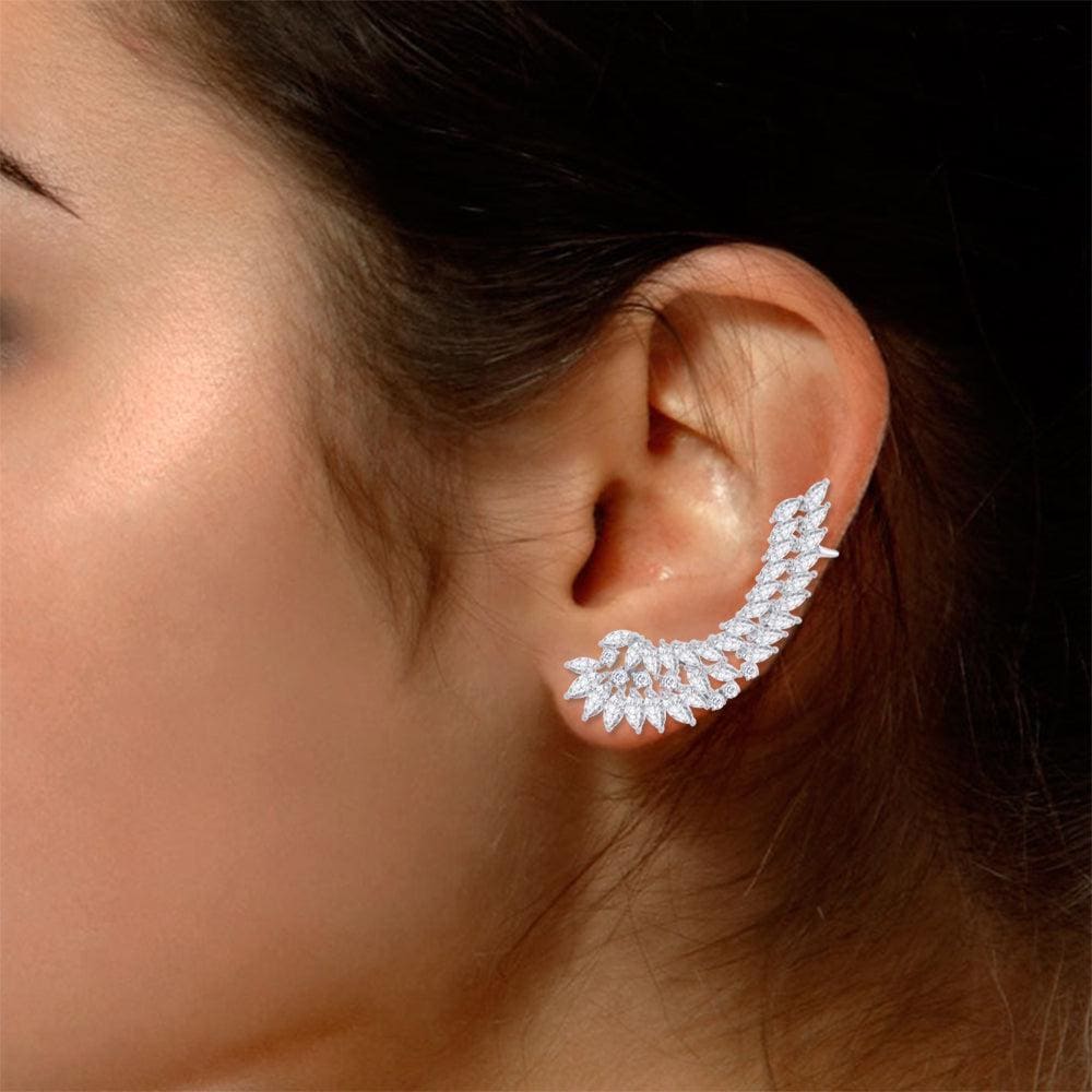 Big Angel Wing Ear Cuffs Crawler Earrings Moissanite Diamond in 925 ...