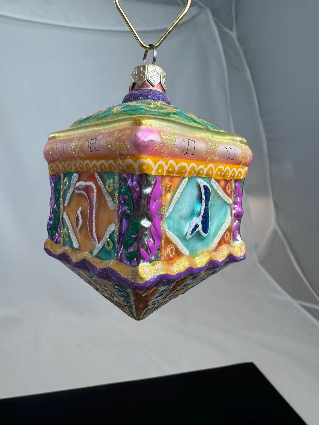 Vintage Christopher Radko Holiday RARE Dreidel Hand Painted Glass Blown ...