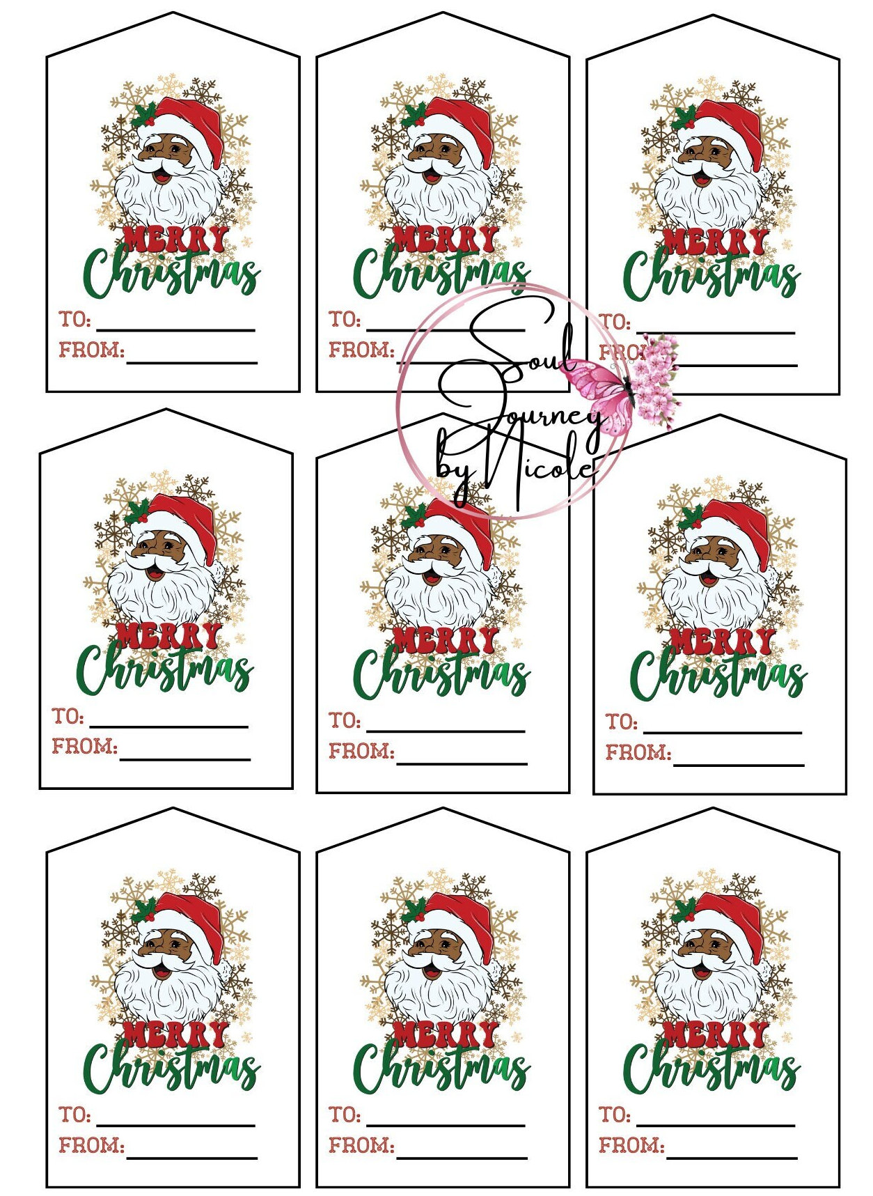 Christmas Gift Tag, Black Santa Gift Tag, Xmas Tag, Instant Download ...