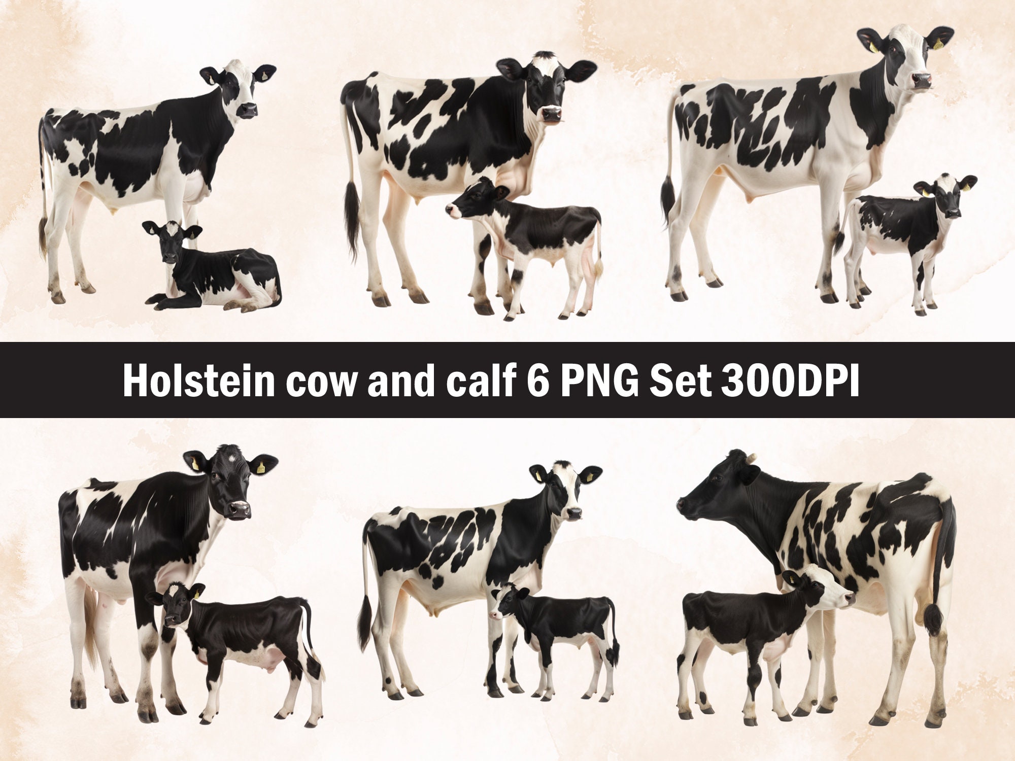 Holstein Cow and Calf PNG Sublimation Design,cow Png,calf Illustration ...
