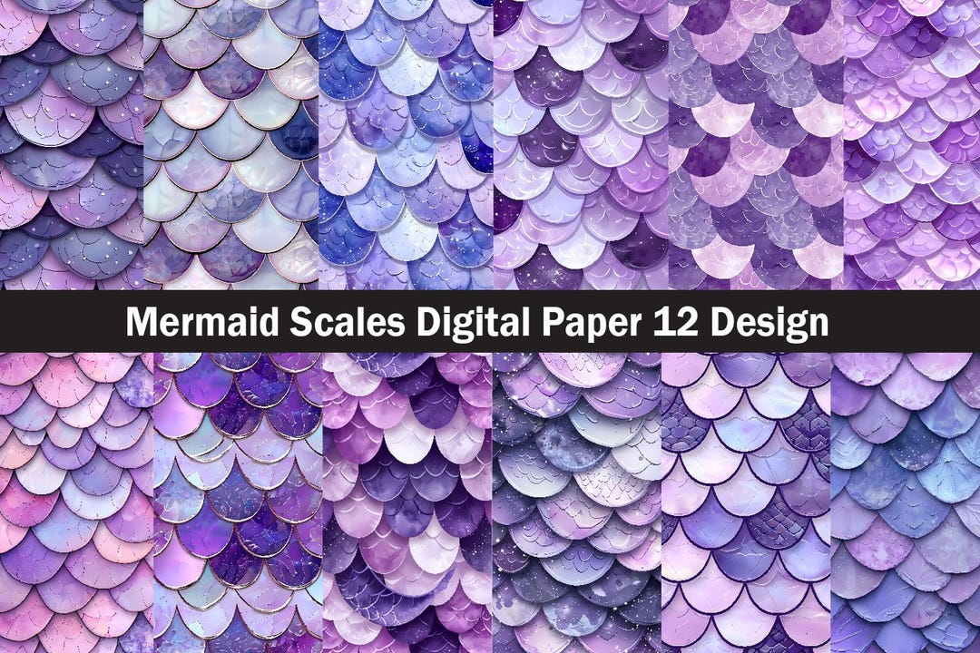 Mermaid Scales Digital Paper ,seamless Patterns Purple Glitter Scales ...