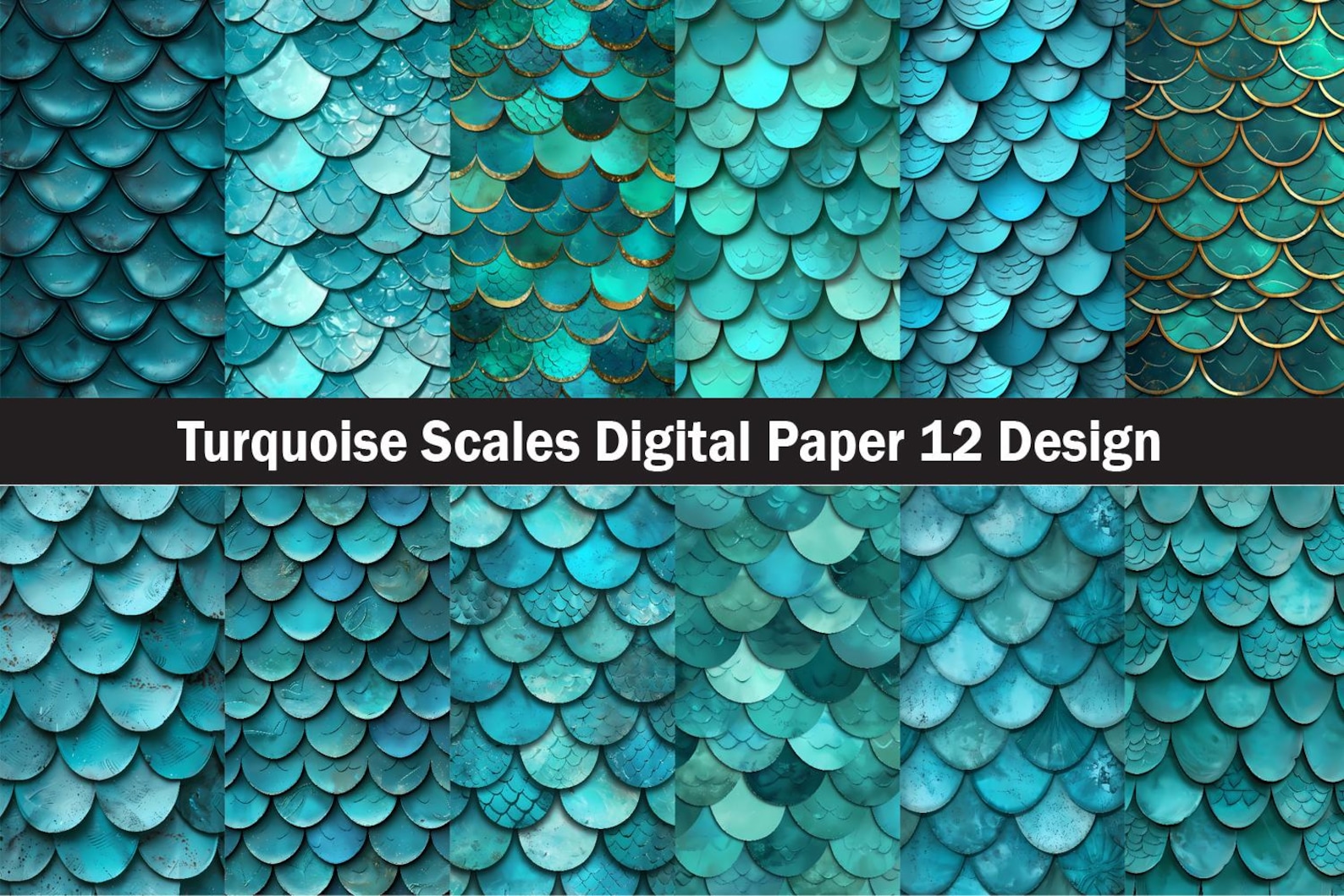 Mermaid Scales Digital Paper ,seamless Patterns Turquoise Glitter ...