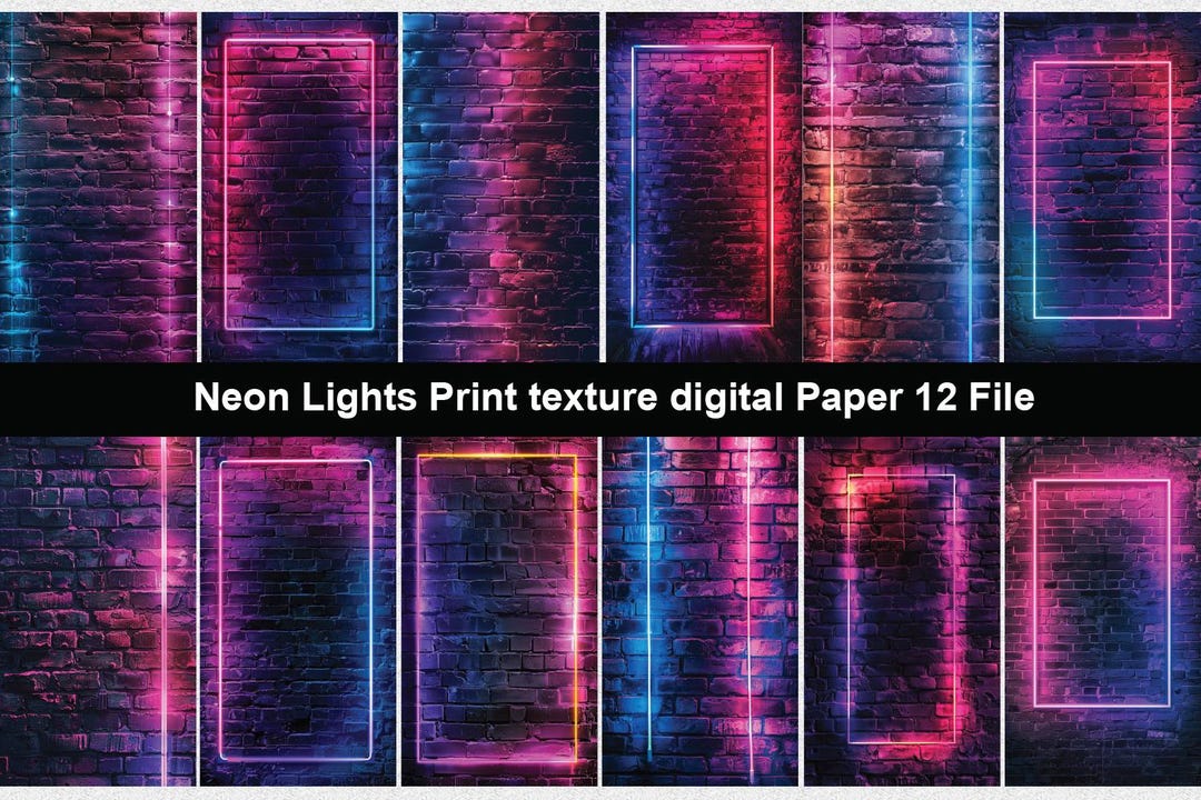 Neon Light Frames Texture |printable DIY Template | Scrapbooking Paper ...
