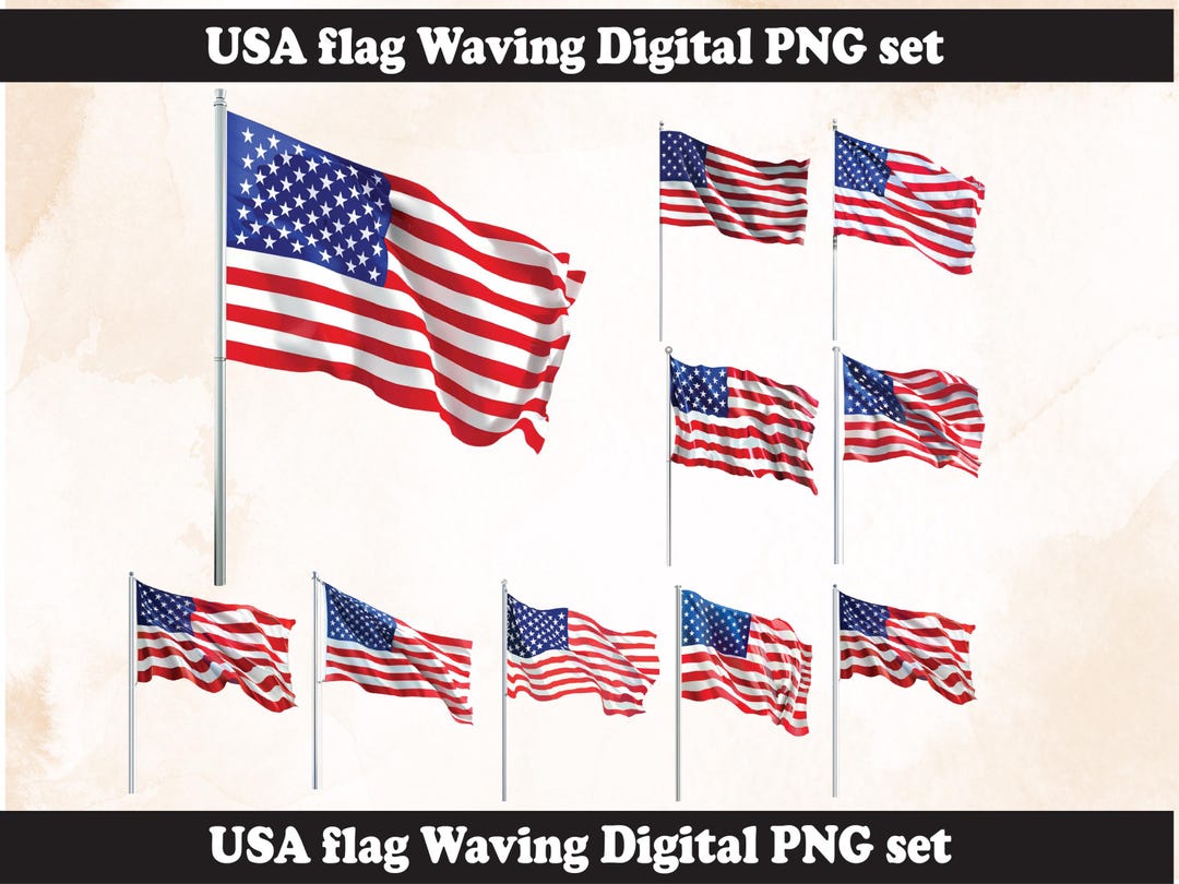 Waving USA Flag PNG | Printable DIY Template Htv | Sublimation File ...