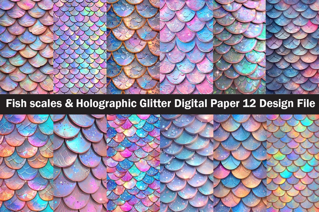 Mermaid Scales Digital Paper ,seamless Patterns Holographic Glitter ...