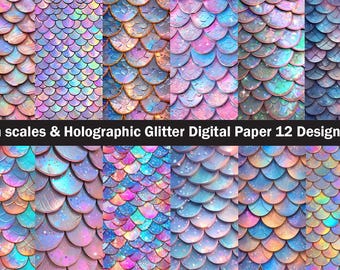 Mermaid Scales Digital Paper ,seamless Patterns Turquoise Glitter ...