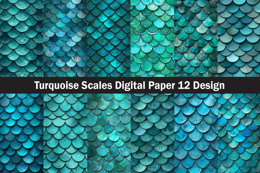 Mermaid Scales Digital Paper ,seamless Patterns Turquoise Glitter ...