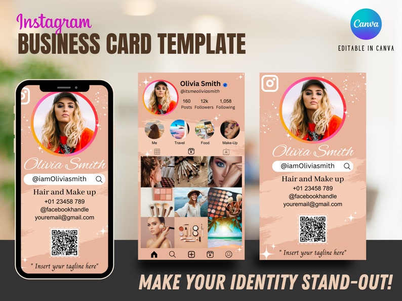 Aesthetic Instagram Business Cards Makeup Artist DIY Business Card ...