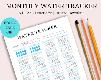 Water Tracker, Printable Monthly Water Tracker,water, Hydration Tracker ...
