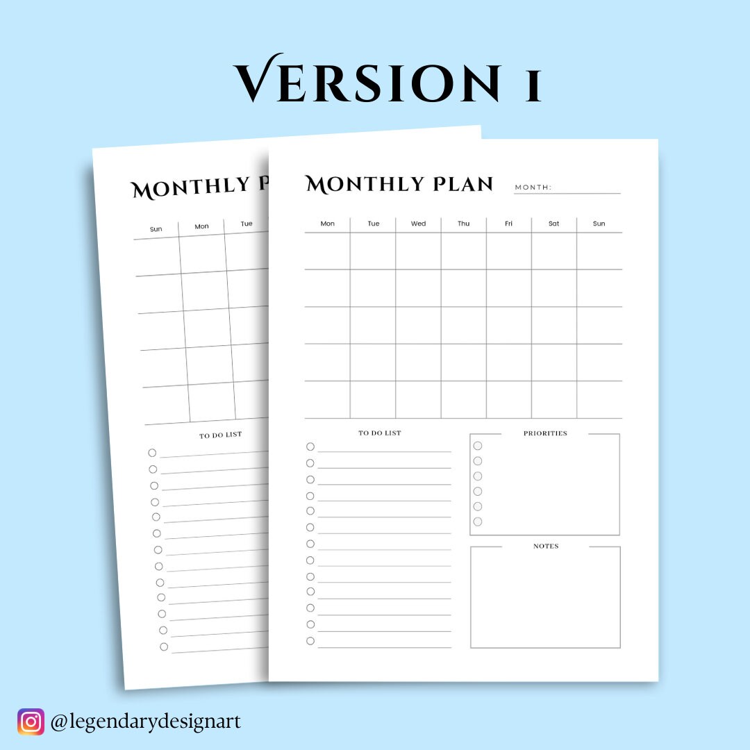 Monthly Planner Printable Digital Monthly Planner Template - Etsy