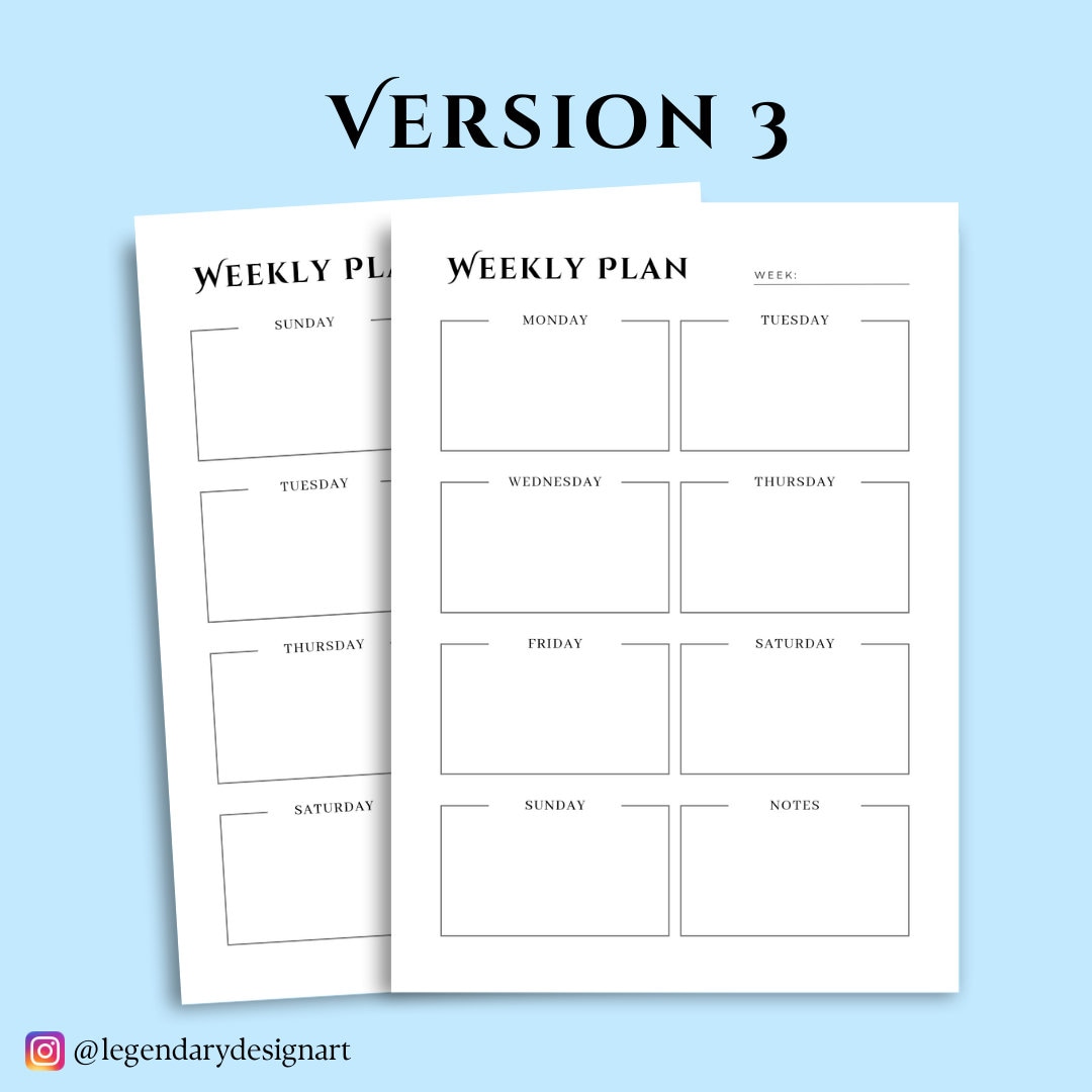 Weekly Planner Printable Digital Weekly Agenda Weekly - Etsy