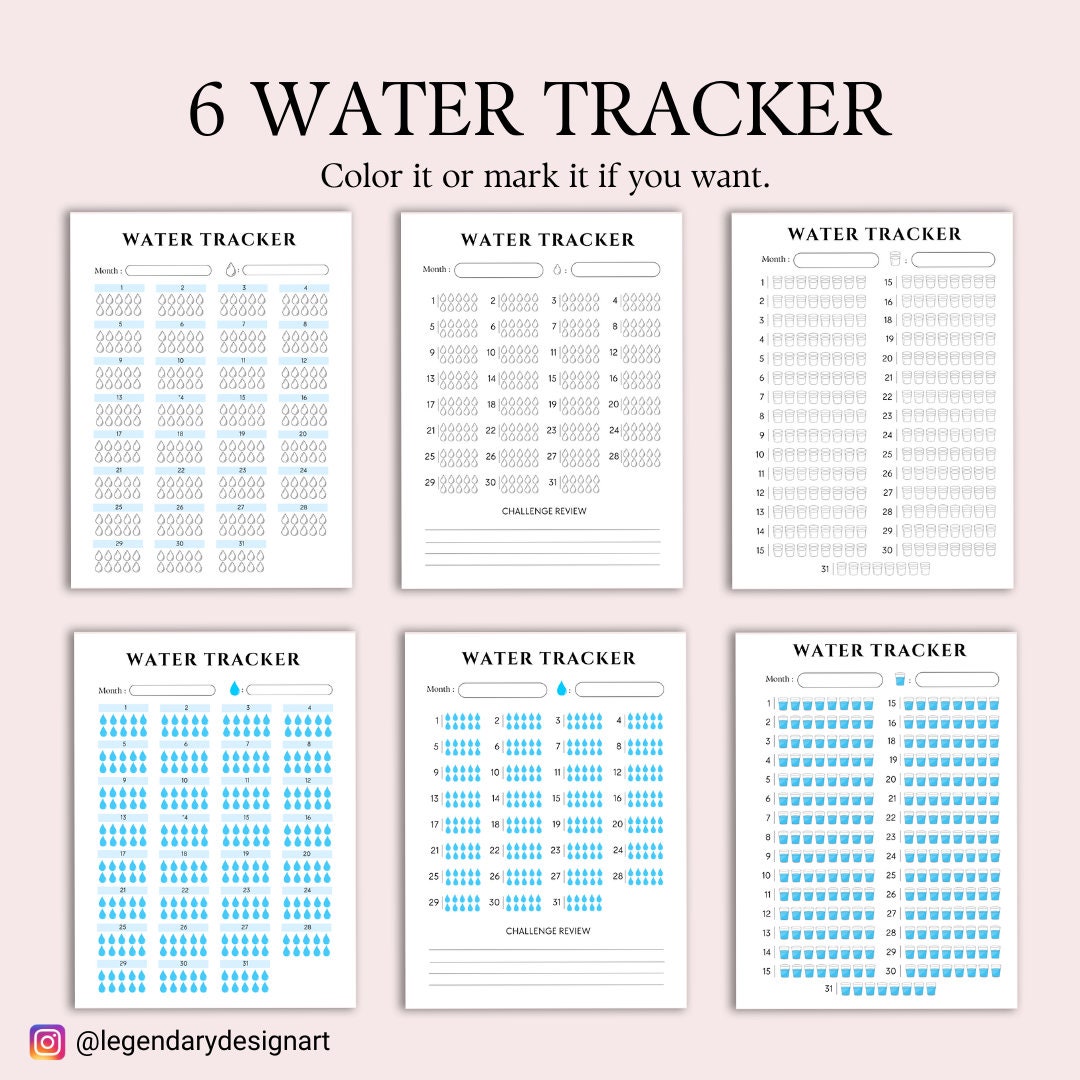 Water Tracker, Printable Monthly Water Tracker,water, Hydration Tracker ...