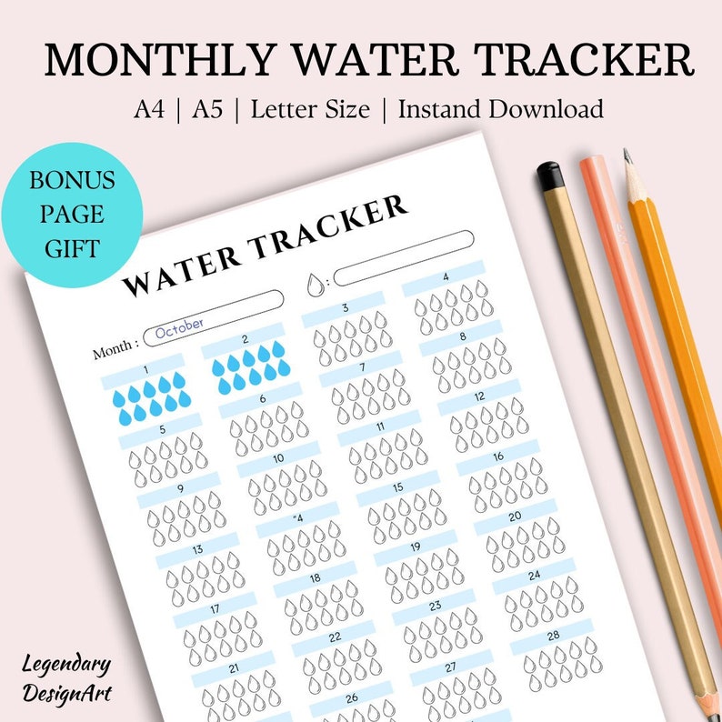 Water Tracker, Printable Monthly Water Tracker,water, Hydration Tracker ...