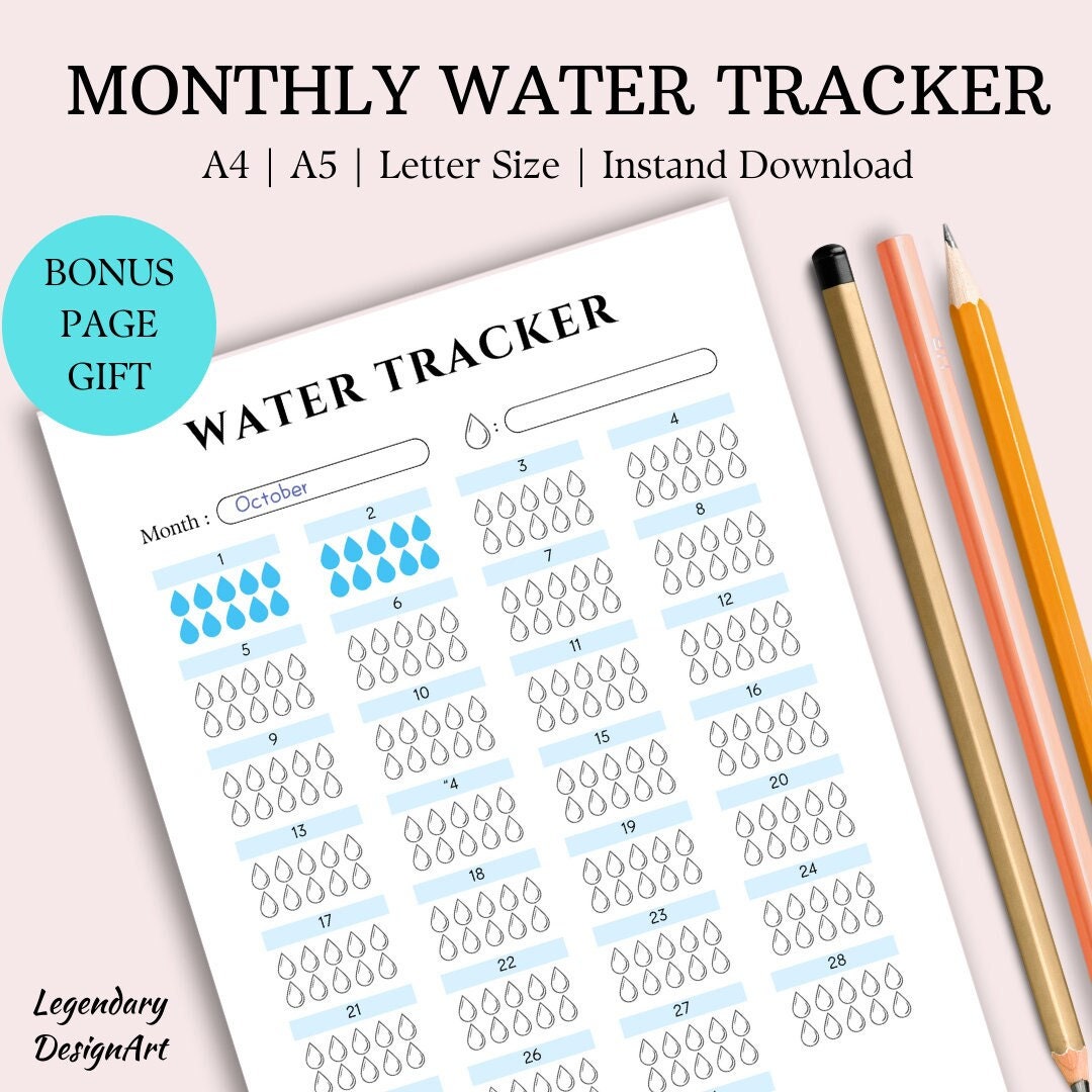 Water Tracker, Printable Monthly Water Tracker,water, Hydration Tracker ...